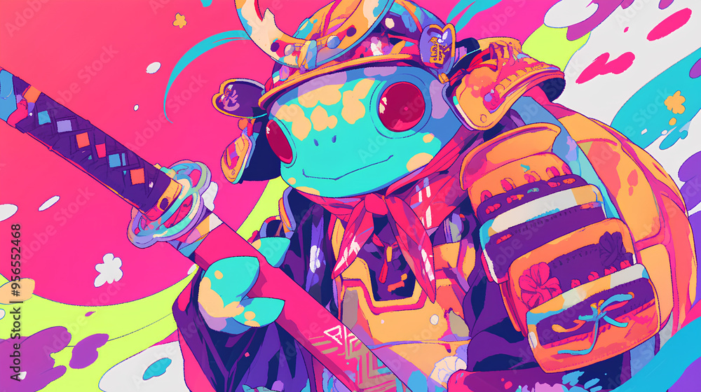 Cute turtle wearing Japanese samurai armor, cool poses, cute kawaii ...