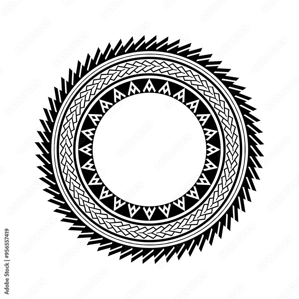 Polynesian tribal tattoo design round border. Tribal design ethnic ...