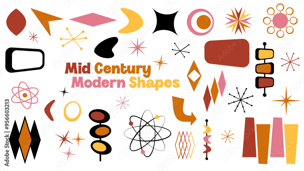 Mid century modern shapes, Atomic Design, retro shapes set. Stock ...