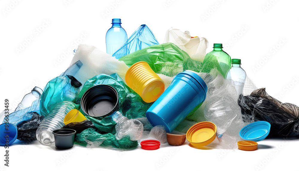 Scrap plastic waste on white background Stock Illustration | Adobe Stock
