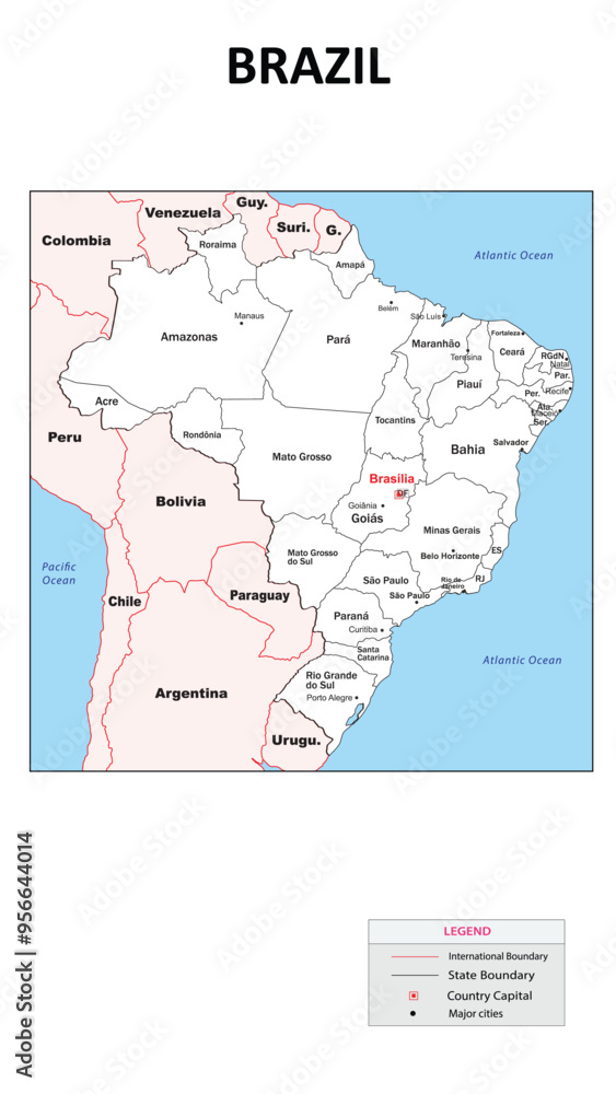 Brazil Map. State map of Brazil. Administrative map of Brazil with ...