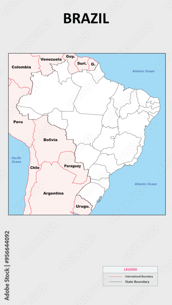 Vector de Stock Brazil Map. Political map of Brazil with state border ...