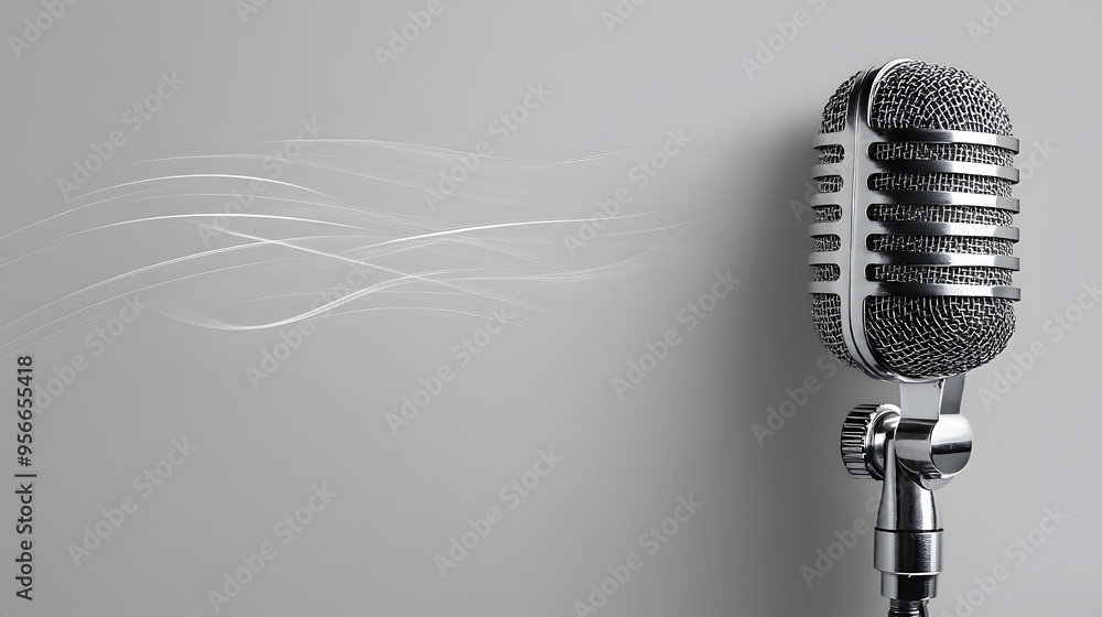 Vintage silver microphone, retro studio mic, pure white background ...