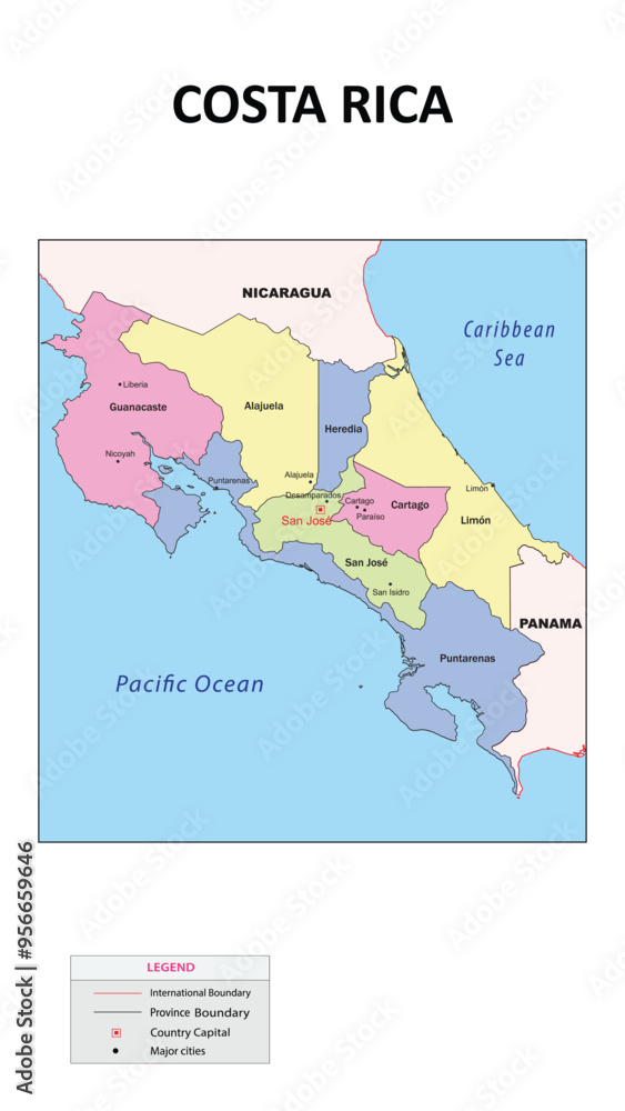 Costa Rica Map. State and union territories of Costa Rica with ...