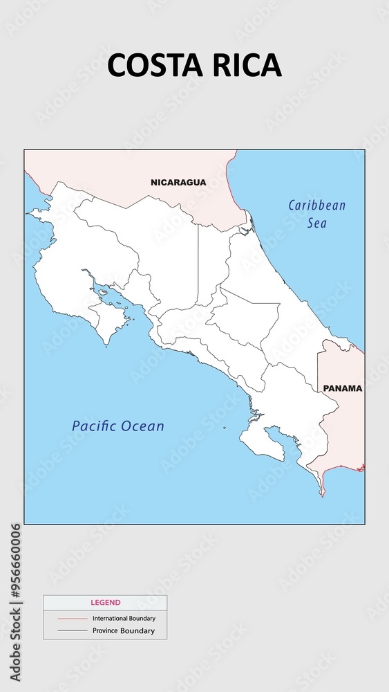 Costa Rica Map. Political map of Costa Rica with state border in ...
