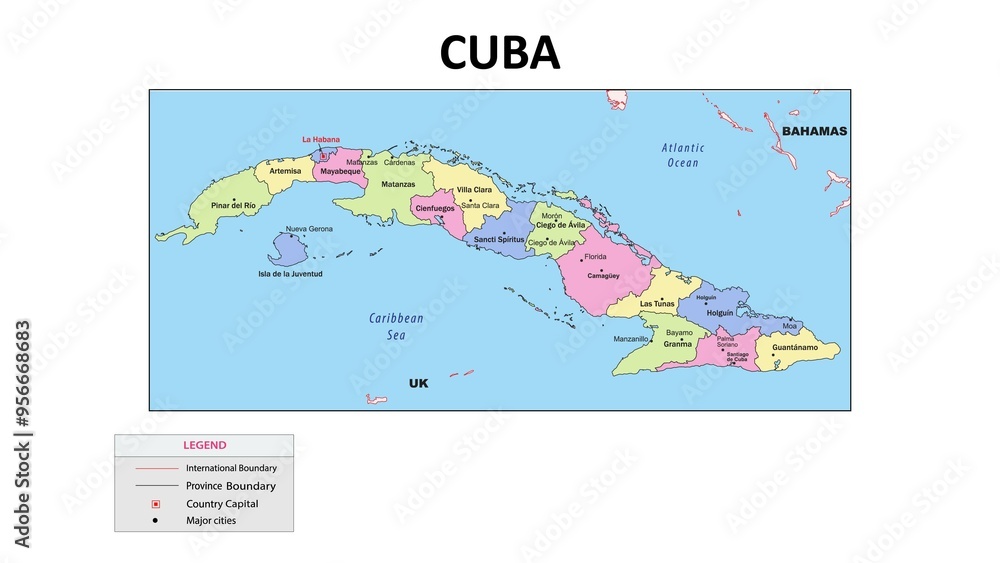 Cuba Map. State and union territories of Cuba with neighbouring ...