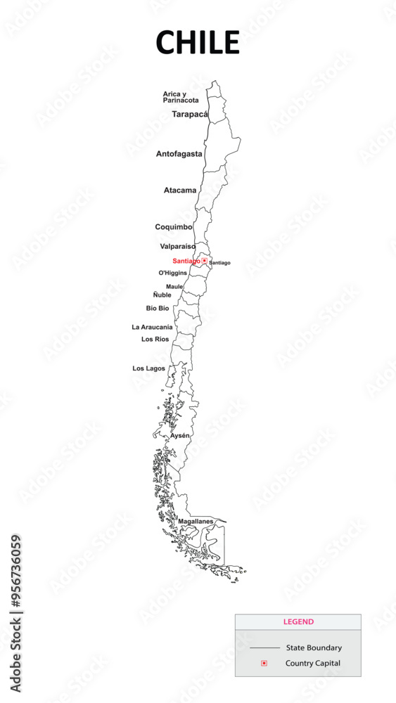 Chile Map. State and district map of Chile. Administrative map of Chile ...