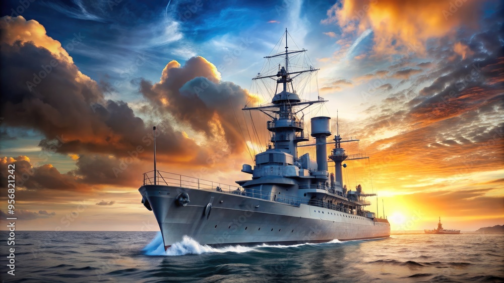 A historic battleship with massive cannons and fortress-like ...