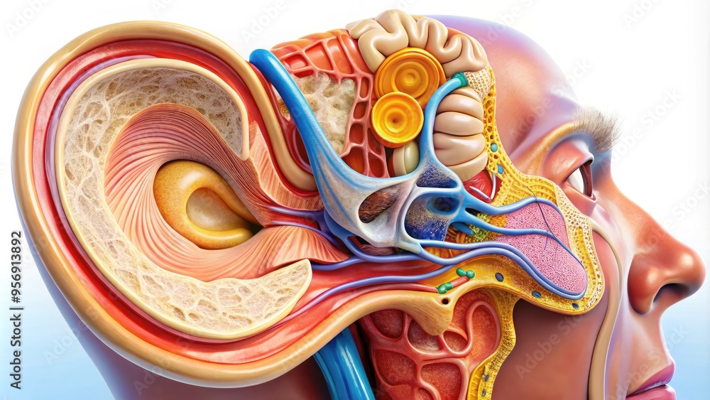 Detailed illustration of the human inner ear's intricate anatomy ...
