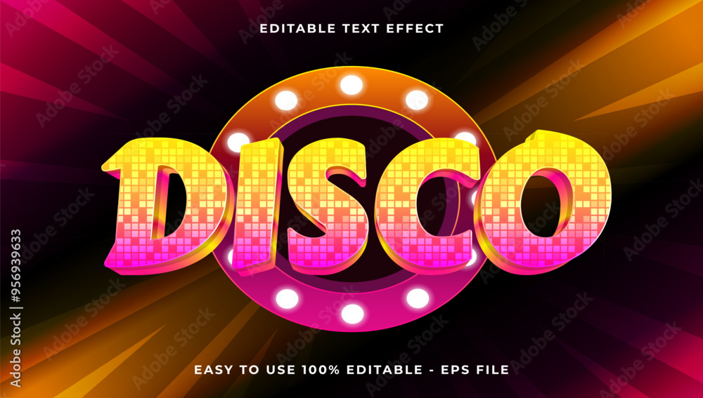 disco gradient text style effect template, 3D glow light editable text ...