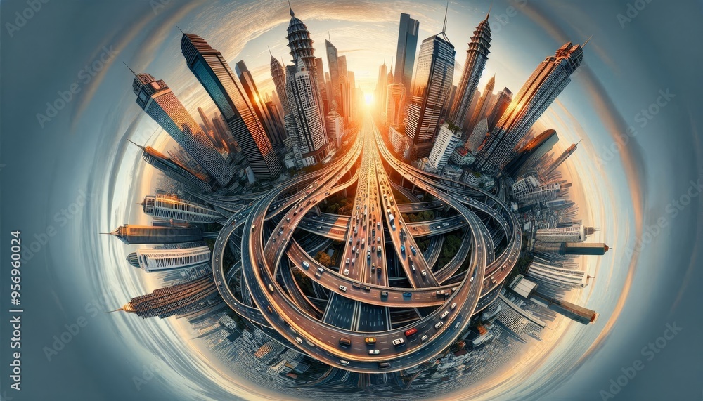 A spherical HDRI panorama capturing the dynamic traffic flow on an ...