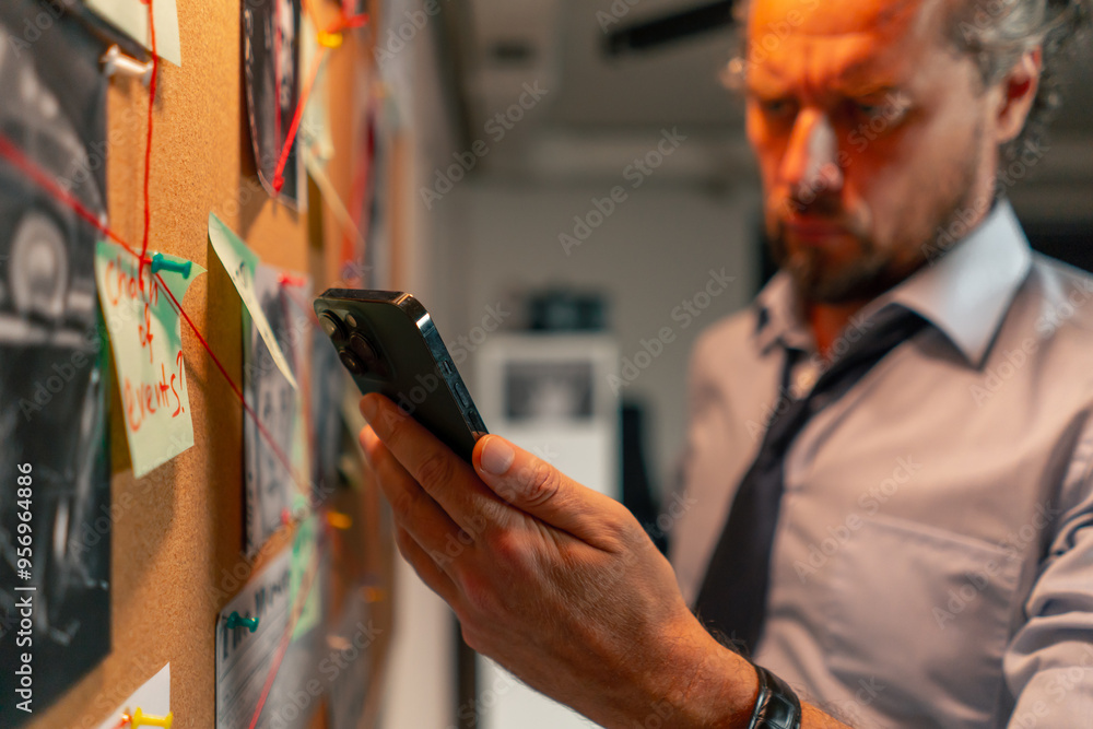 close up detective office middle-aged investigator in shirt and tie ...