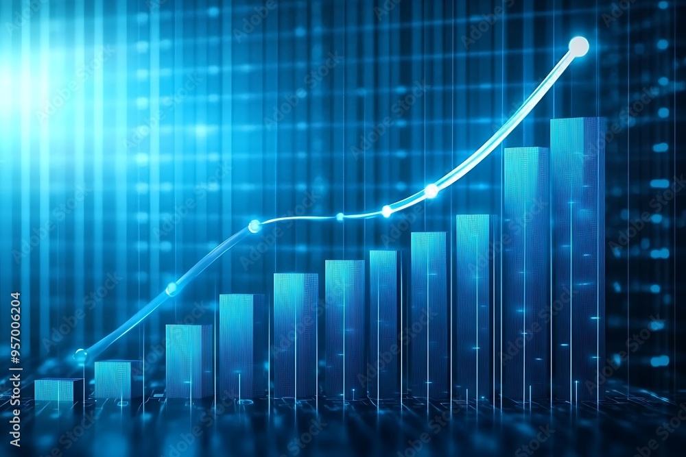 Upward trending graph on a bright blue background, illustrating ...