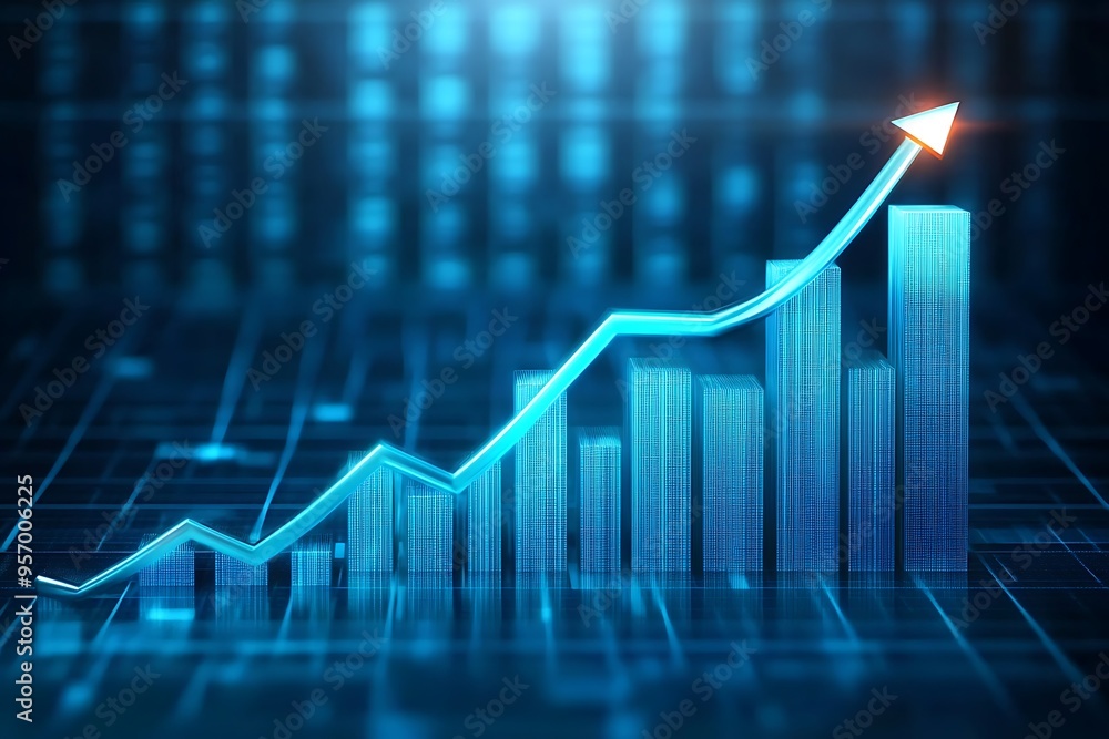 Upward trending graph on a bright blue background, illustrating ...