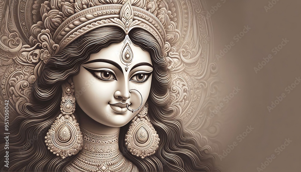 Close up portrait of Maa Durga Stock Illustration | Adobe Stock