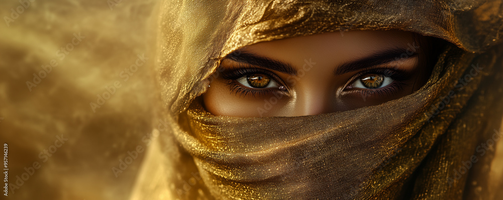 Foto de Stock Alluring woman with veil hiding her face, only her ...