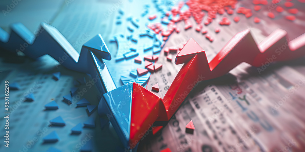 Interest Rate Fluctuations: Red & Blue Up & Down Arrows Stock ...