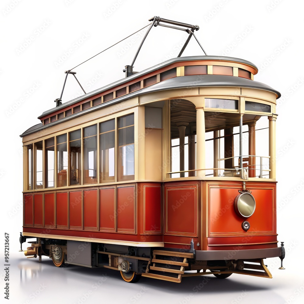 Vintage Tramcar, Rendered in 3D, Classic Red and Gold Color Scheme ...
