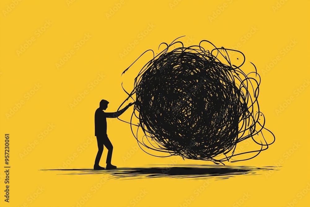 Person pulling a large, tangled mass of string, symbolizing the effort ...