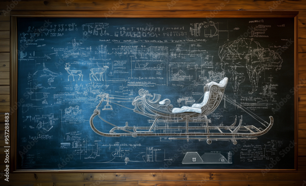 Stock-Foto „Chalkboard diagram for Santa's sleigh and its engineering ...