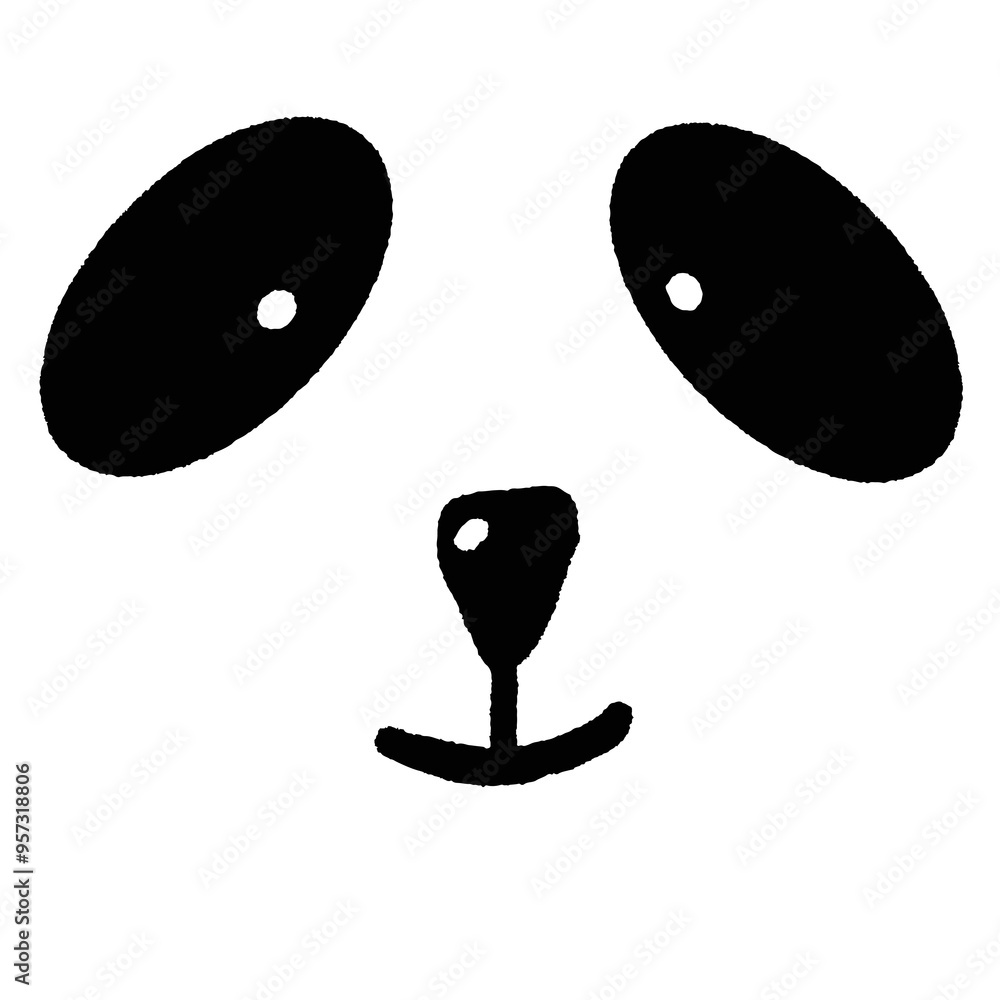 Cute panda bear face vector monochrome black and white illustration ...
