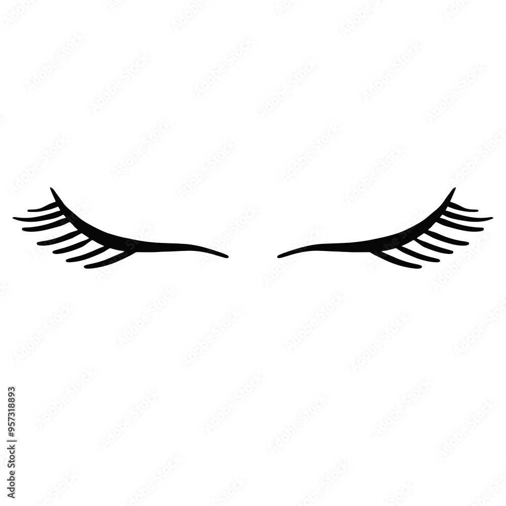 Eyelashes line art. Vector monochrome black and white illustration, eye ...