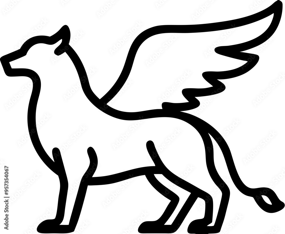 Winged Mythical Creature Vector Black Outline Symbol Mystical Fantasy ...