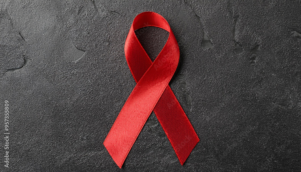 Silk red awareness ribbon on black backdrop. HIV, AIDS, Heart Disease ...