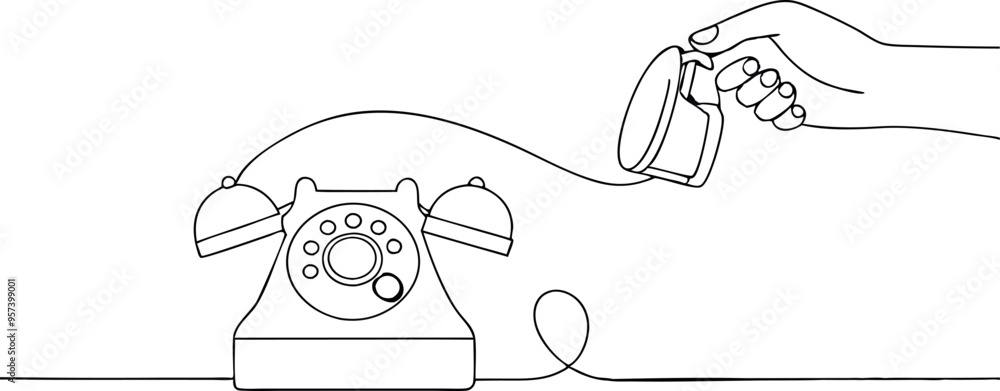 continuous single line drawing of hand picking up receiver of rotary ...