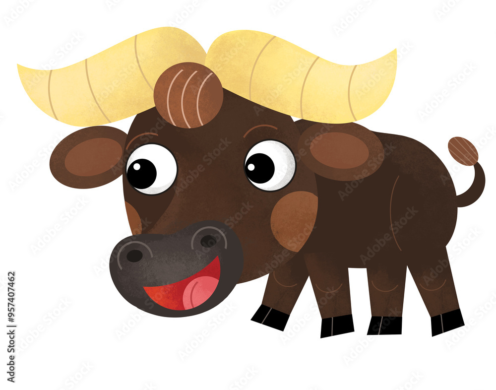 Cartoon happy farm animal cheerful musk ox isolated on white background ...