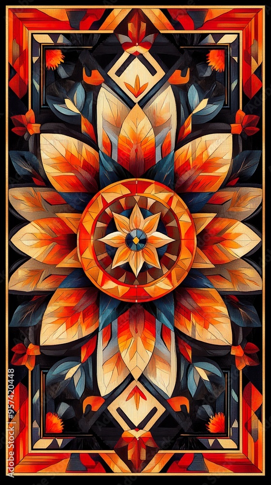 Symmetrical Mandana art with classic geometric motifs and traditional ...