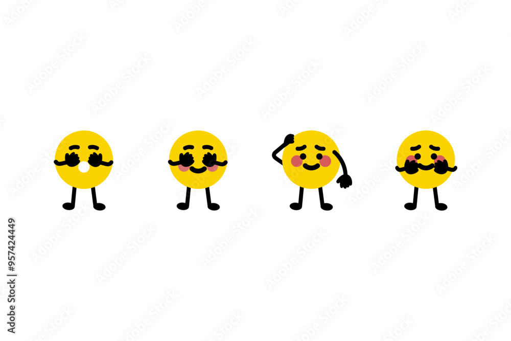 Shy emoji face emoticon set. Feeling, mood, emotion, facial expression ...