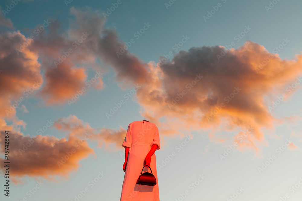Surreal Image of Headless Woman against Sunset Sky Stock Photo | Adobe ...