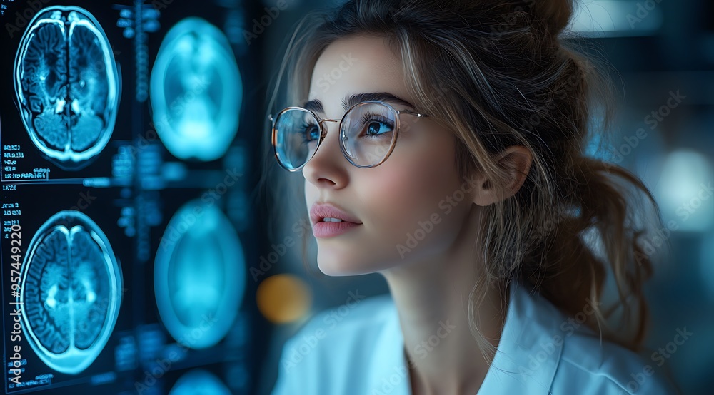 Side profile of a female medical neurologist medical doctor examination ...