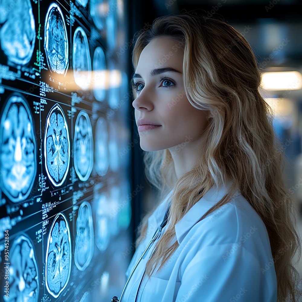 Side profile of a female medical neurologist medical doctor examination ...