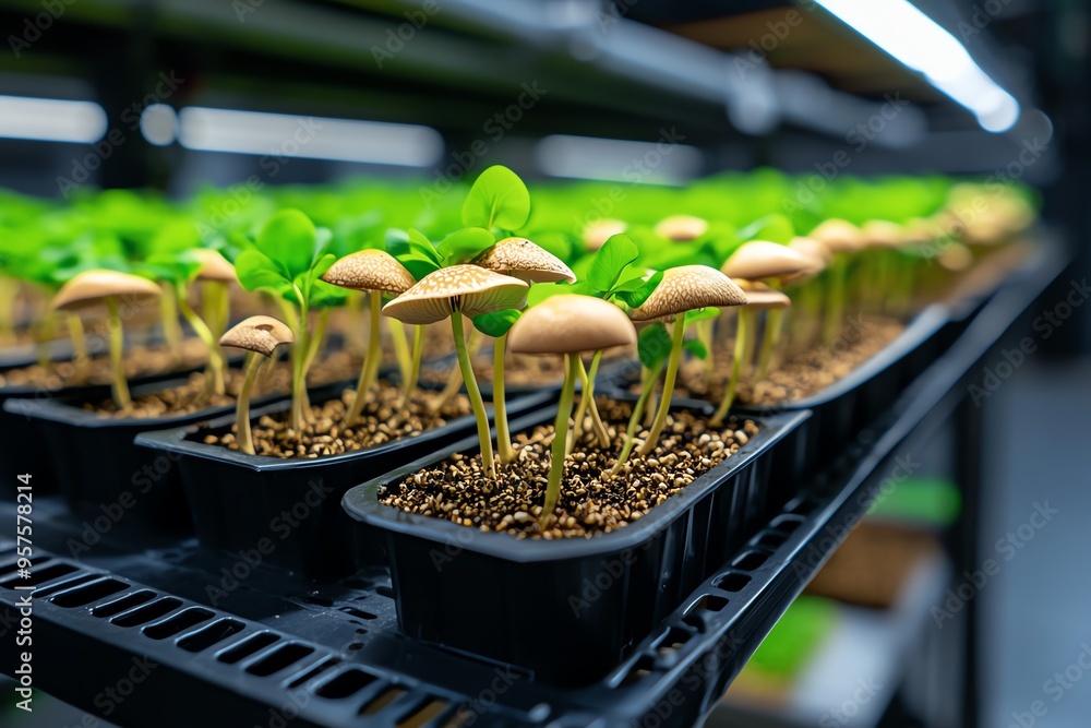Mushroom Farm Mycelium, Trays, and Colonization shown in an indoor farm ...