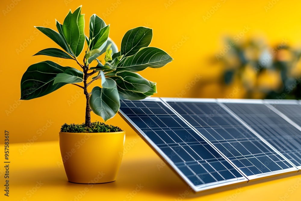 Solar Power Photovoltaic, Yellow, and Sustainability depicted in a ...