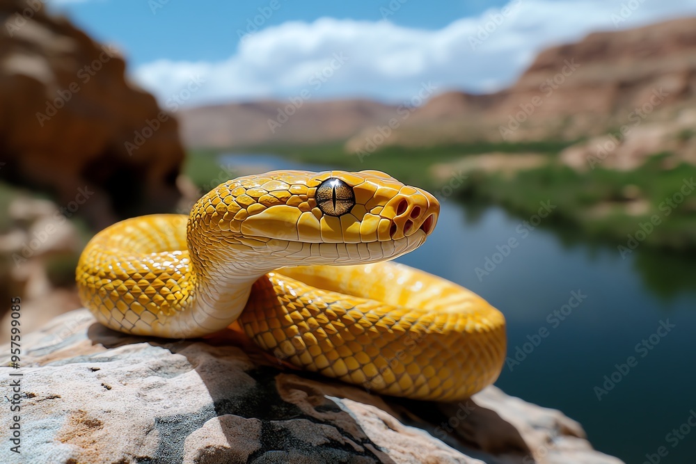Snake Python, Golden, and Rocky Terrain visualized in a rugged, rocky ...