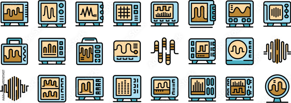 This Set Of Icons Depicts Various Oscilloscopes Electronic Test Instruments Used For