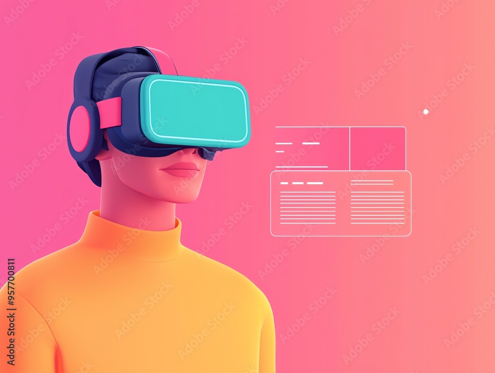 Ilustración de Stock Virtual reality scene of a user building a website ...