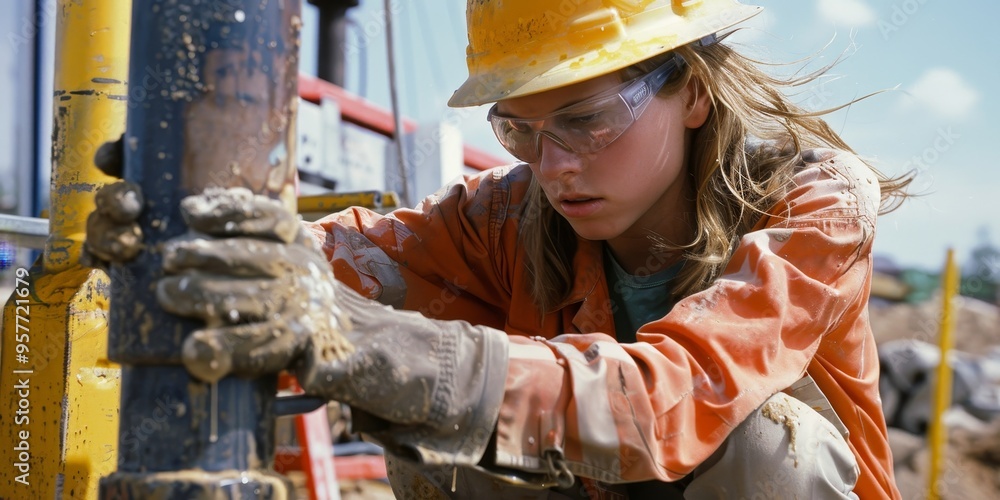 Geologist examining core samples extracted from a newly discovered oil ...