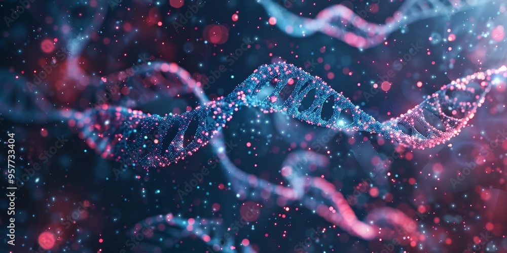 A network of DNA strands and genetic sequences, symbolizing biological ...