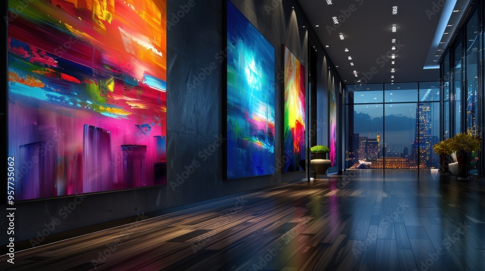 Artwork: Visual elements such as paintings and decorative wall pieces ...