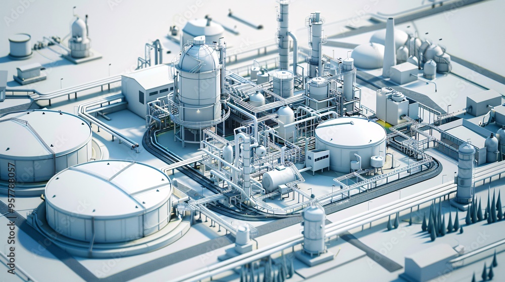 07231249 666. High-resolution image depicting a modern refinery ...