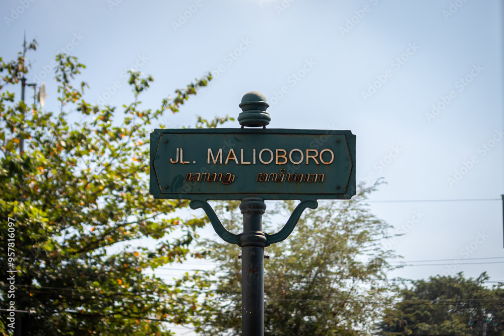 Road sign with text : JL.Malioboro in Malioboro street in Yogyakarta ...