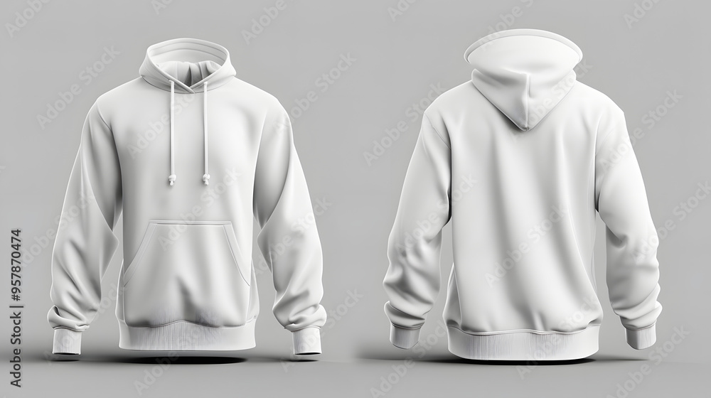 White Hoodie Template, Front and Back View. Stock Photo | Adobe Stock