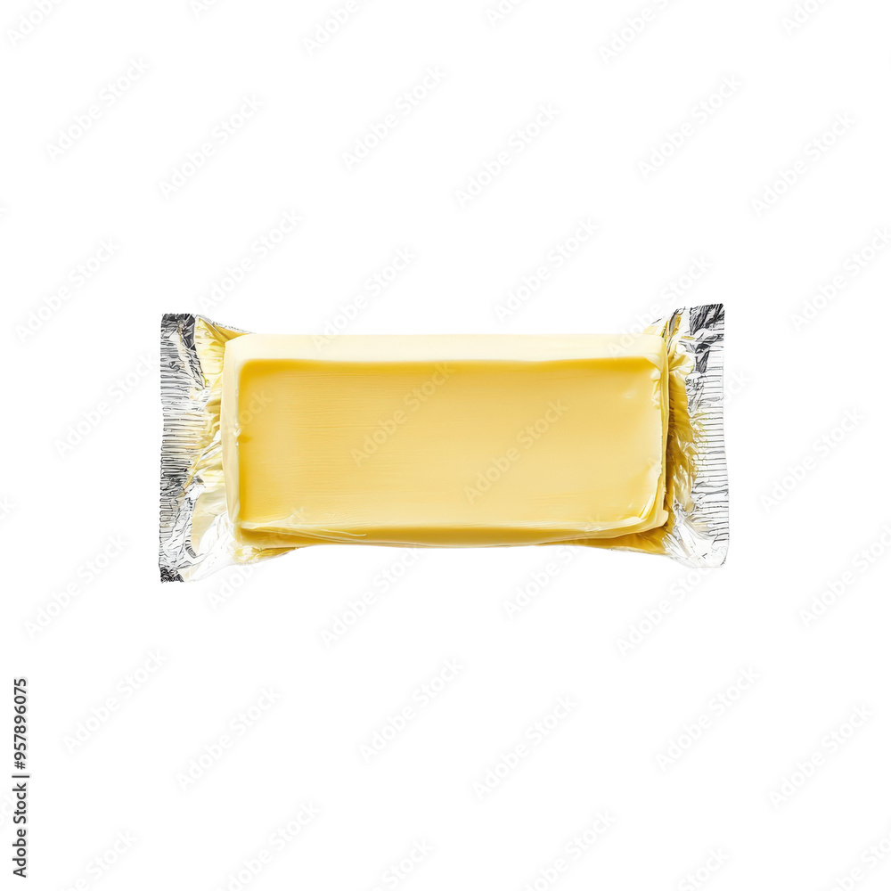 Unwrapped rectangular block of butter on a white background, ready to ...