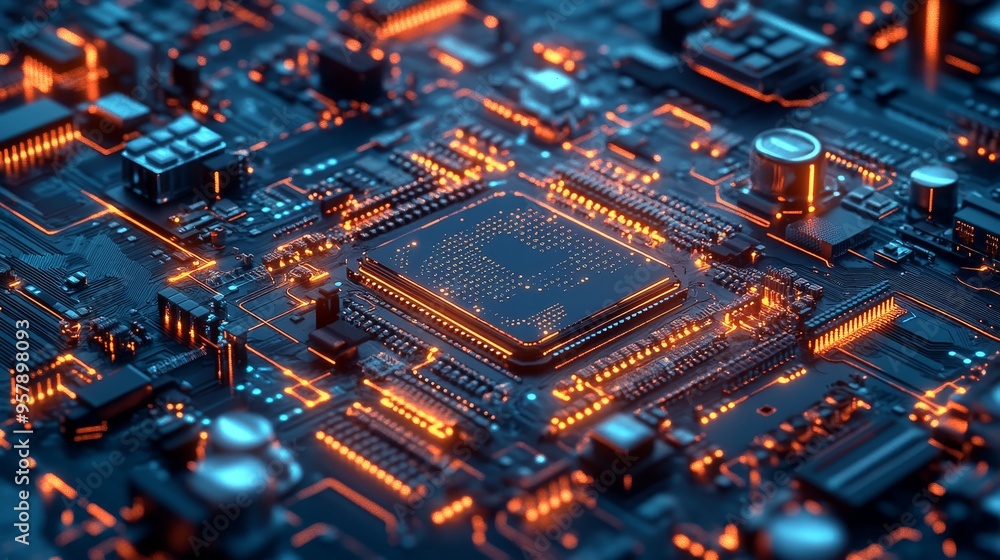 Ilustración de Stock Detailed technical diagram of a copper PCB for ...