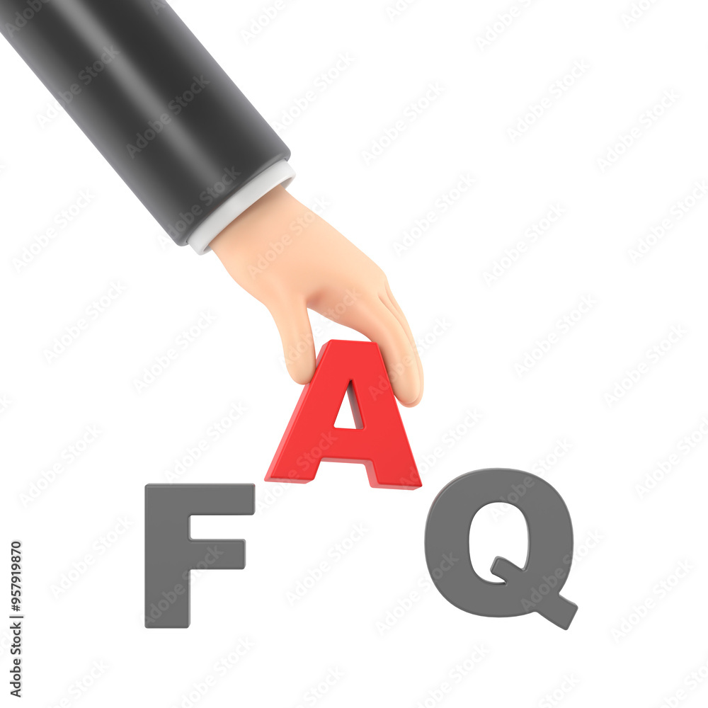 3d hand and word FAQ concept,Transparent Backgrounds Mock-up.Supports ...