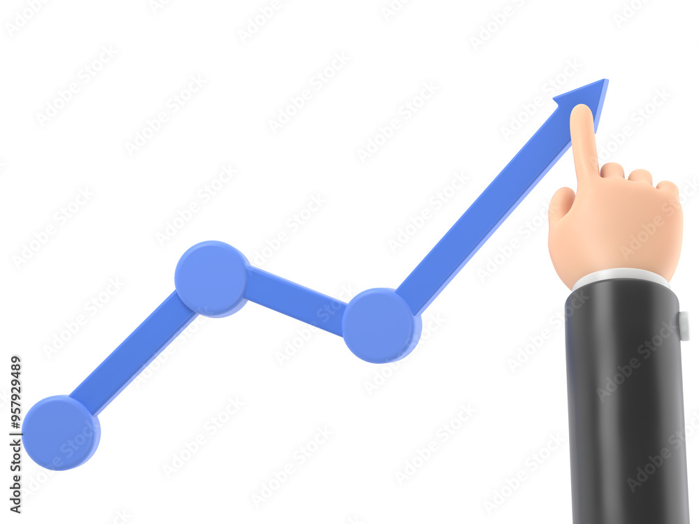 Increase sales. Diagram up. Businessman raises hand financial chart. 3d ...